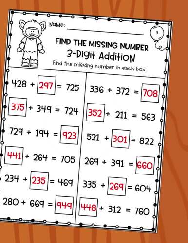 Halloween 3Digit Addition & Subtraction Missing Number Worksheets Bundle