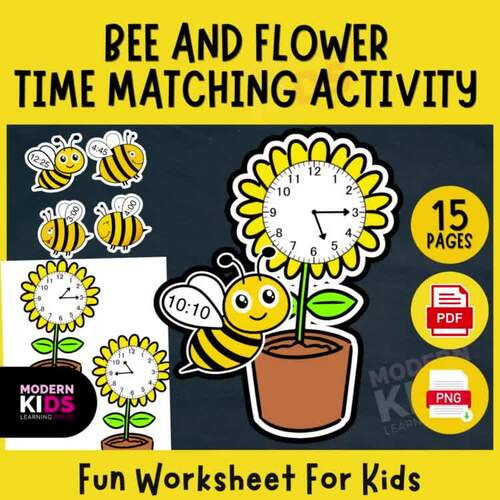 Bee and Flower Time Matching Activity Worksheet by ModernKids LearningPress