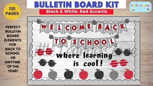 Black and White Classroom Decor Bulletin Board Kit, Red Accents ...