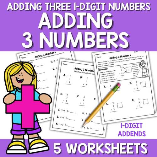 Adding 3 Numbers | 3 Addends Single Digit Numbers | 2nd Grade Math ...