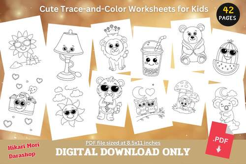 42 Cute Trace-and-Color Worksheets for Kids | Fine Motor Skills ...