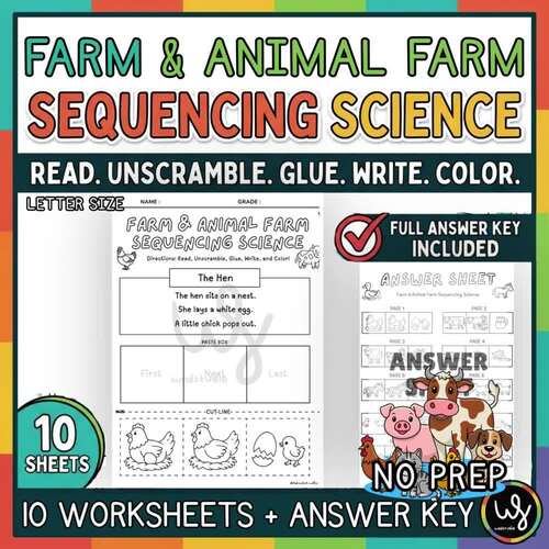 Farm Animal Sequencing Science & Reading Activities | Cut and Paste ...