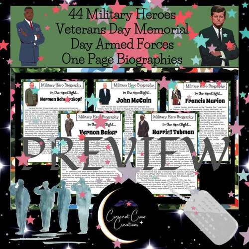 44 Military Heroes One Page Biographies Veterans Day Memorial Day Armed ...