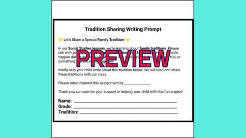 Tradition Sharing Writing Prompt for Kindergarten & First Grade SST/ELA ...