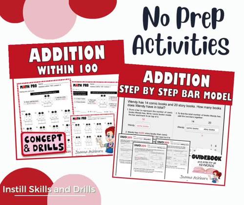 2 Digit Addition within 100 Guided Practice & Word Problem Worksheets ...