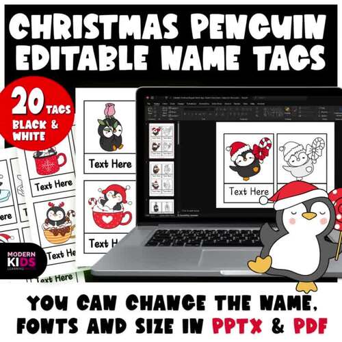 Editable Christmas Penguin Name Tags | Student Desk Labels | Classroom ...