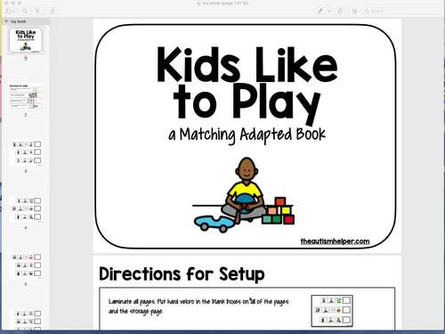 Kids Like to Play! A Matching Adapted Book for Children with Autism
