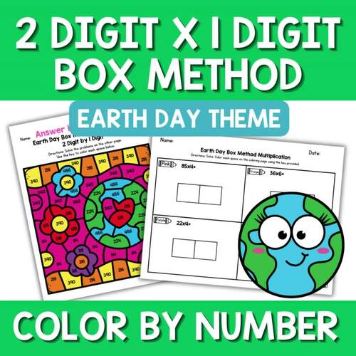 Earth Day Color by Number 2 Digit x 1 Digit Box Method Area Model ...