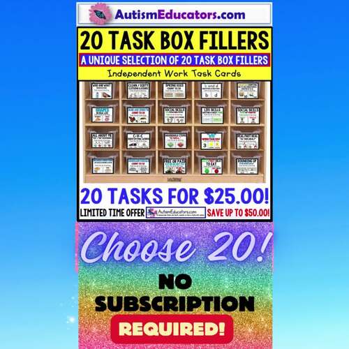 AUTISM EDUCATORS Custom Task Box Filler Activities BUNDLE for KATE S.