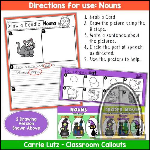 Directed Drawing and Writing Halloween Busy Work Parts of Speech Activities