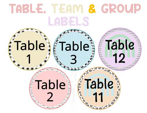 Printable Pastel rainbow Classroom Table, Team and Group Numbers, Table ...