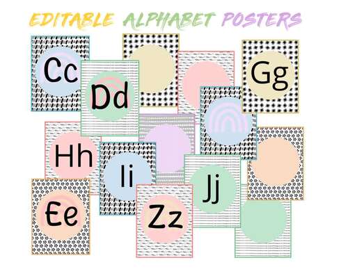 Alphabet Posters, Editable Pastel Alphabet Posters, Rainbow Classroom Decor