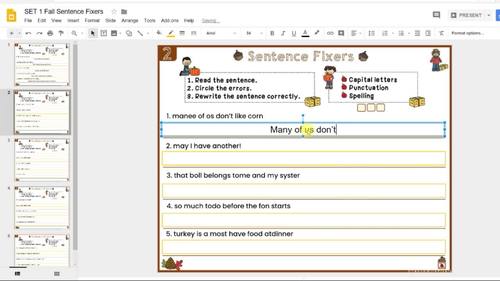 EDITABLE Fall Sentence Fixers for Google Classroom by Teach With Pixels