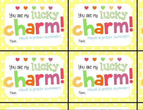 Cute Charm Bracelet/ Lucky Charms End of Year Gift Tag- You're my lucky ...