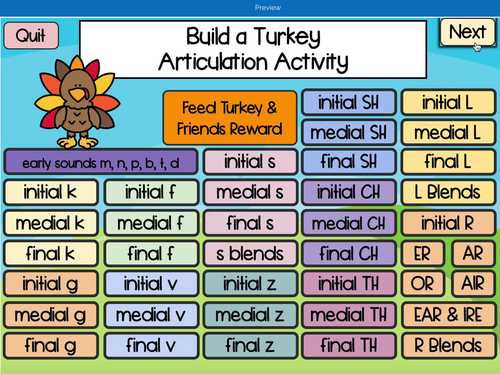 Build a Turkey Boom Cards™ Speech Therapy Thanksgiving Articulation ...