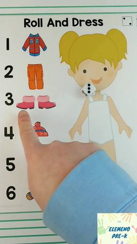 Winter Clothes Roll and Dress Math Center Dice Game by ElemenoPreK