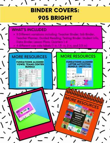 90s Bright Retro Themed Binder Covers by Ms Beh in K | TPT