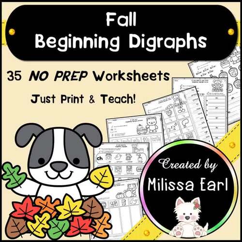 35 Fall Beginning Digraphs First Grade Printables Science of Reading No ...