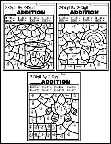 Fall Double Digit Addition Color By Number| 2-Digit Addition Color By ...