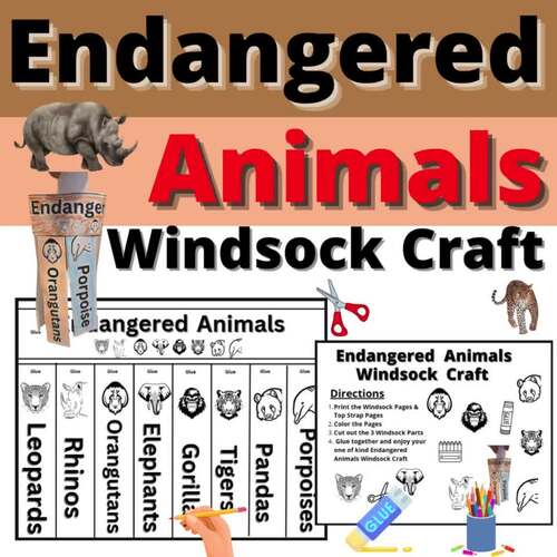 Endangered Animals Windsock Craft Coloring Activity Project by DadsDesigns