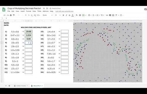 Google Sheets Digital Pixel Art Math Multiplying Decimals by Algebra ...
