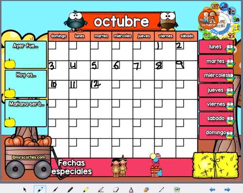 Morning Calendar For MIMIO Board - Octubre (Otoño) by mrscortes | TPT