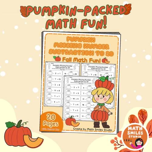 Pumpkin Missing Number Subtraction to 20 | Fall Math Fun | 1st-2nd Grade