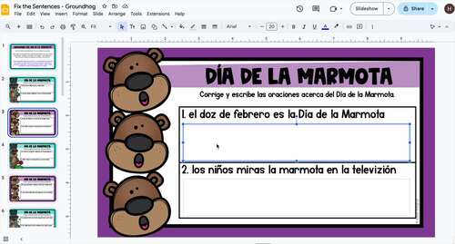 Groundhog Day - Sentences in SPANISH | Corrigiendo Oraciones Dia de la ...