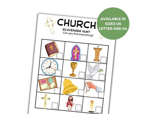 Church Scavenger Hunt for pre-school - 3rd Grade. Visual Treasure Hunt