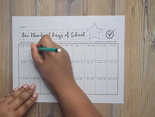 100 days of school Shading Math Activity // Solving One Step Equations!