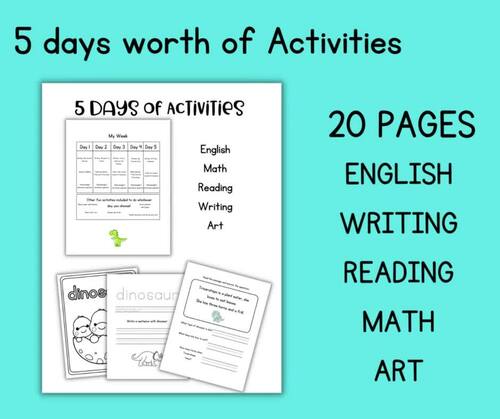 5 Days of Activities - weekly study k-2 homeschool - dinosaurs worksheets