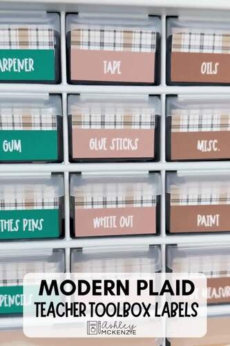 Modern Plaid Classroom Decor | Teacher Toolbox Labels - Editable!