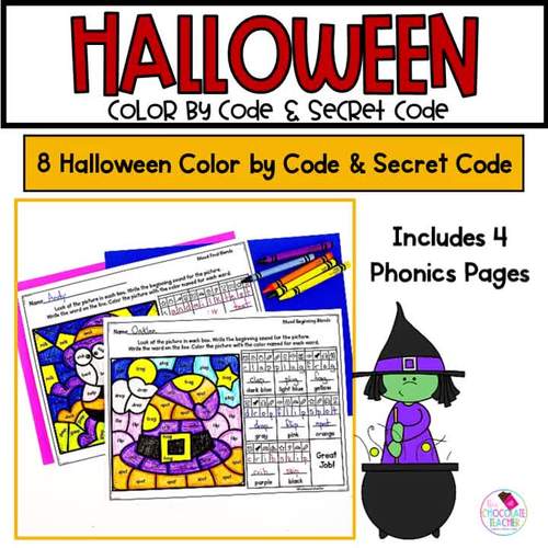 Halloween - First Grade Math Phonics - Short Vowels - Color by Code