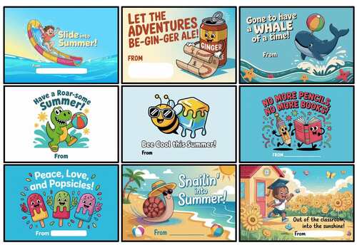 Summer Gift Card Postcards End of School Year Fun Tag Greeting Card ...