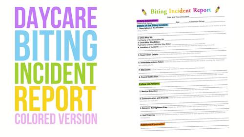 Daycare Biting Incident Report | Biting Report Template | Bite Reports