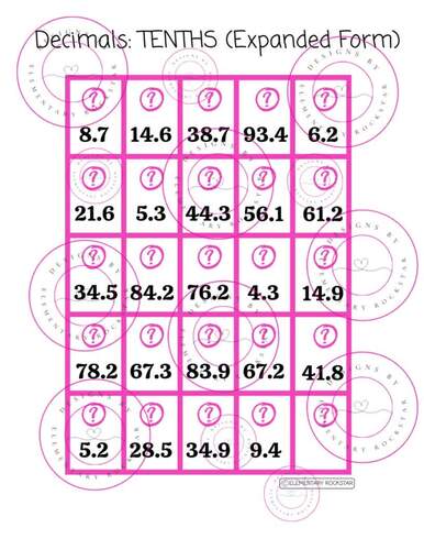 Math Game - Guess the Number (Decimals) - Expanded Form (Guess Who?)
