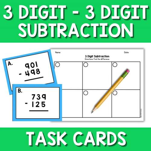 3 Digit Subtraction Scoot Game Task Cards 2nd Grade Math Center 2nd Center