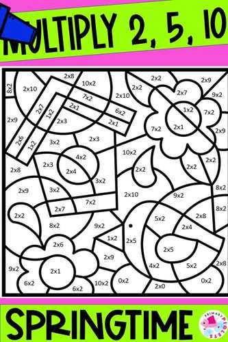 Spring Color by Number Multiplication by 2's 5's 10's by Primary Piglets