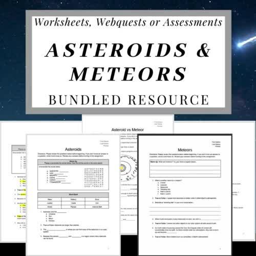Asteroids and Meteors Bundled Worksheets or Webquests | TPT
