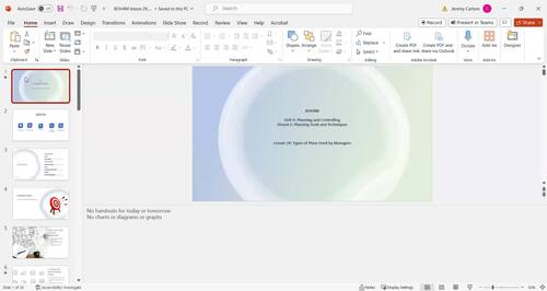 BOH4M UNIT 4 "PLANNING AND CONTROLLING" - TYPES OF PLANS USED BY MANAGERS