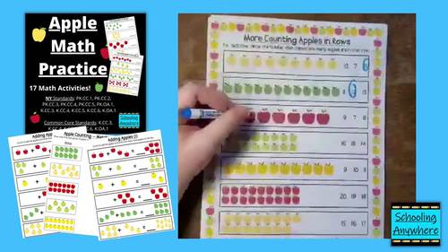Apple Math Practice - Printable Worksheets - Counting, Comparing, Adding