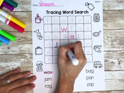 CVC Short Vowel Tracing Word Search Worksheets Activities Kindergarten