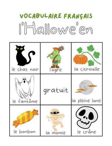 French Halloween Bingo Game by Minkybubs Montessori | TPT