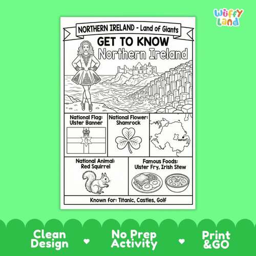 Northern Ireland Country Study Geography Coloring Page Worksheet ...