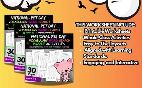 National Pet Day Word Search Puzzle Activity Pet Animals 2nd,3rd,4th ...