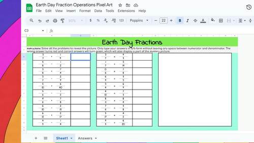 Earth Day Math Fraction Operations Pixel Art Digital Activity for 5th ...