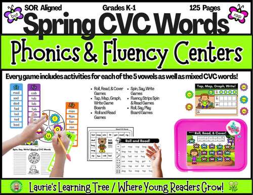 Spring CVC Words Phonics and Fluency Centers - SOR Aligned CVC Games