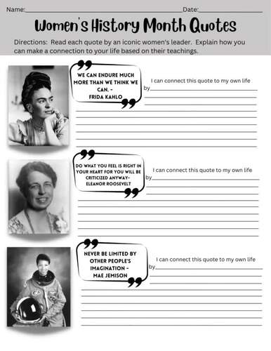 Womens History Month Printables Ela Informative And Sel 4th 12th