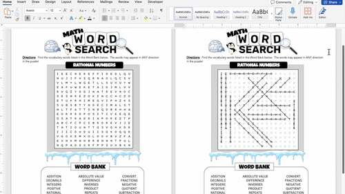 6th/7th Grade Math Winter Fun Worksheet Activity: Word Search (Rational ...