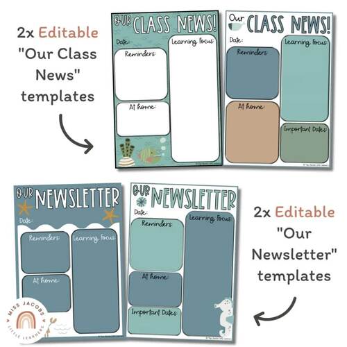 Editable Classroom Newsletter Template | Cute Sea Life Classroom Decor